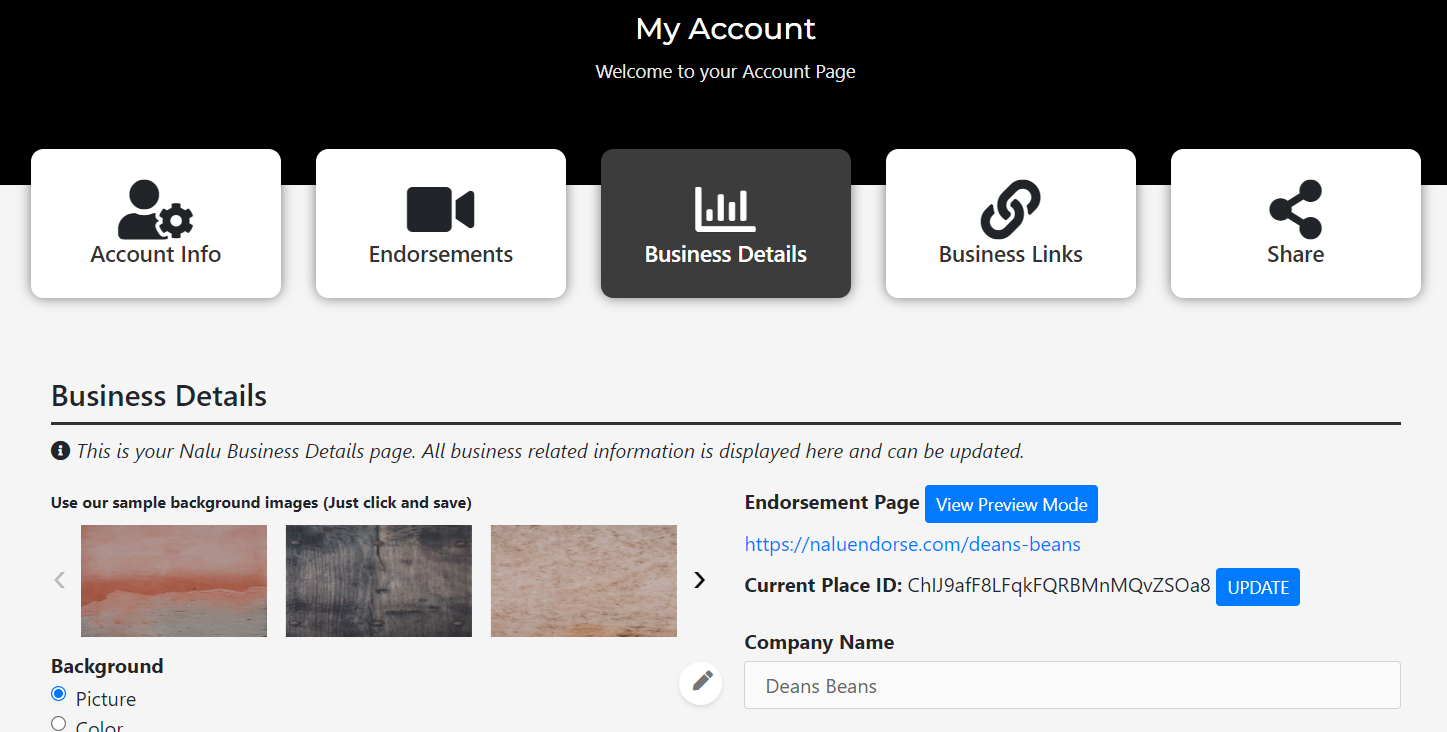 How can I update my business details? - Nalu Endorse